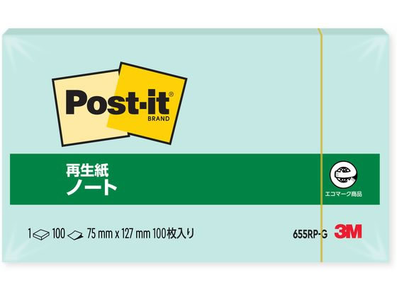【仕様】●色：グリーン●サイズ：縦75×横127mm●枚数：1冊（100枚）●ちょっと大きめのノートタイプ。書き込みスペースが広いからアイディア、注意書きなどに最適です。●グリーン購入法適合●GPNエコ商品ねっと掲載【検索用キーワード】3M...