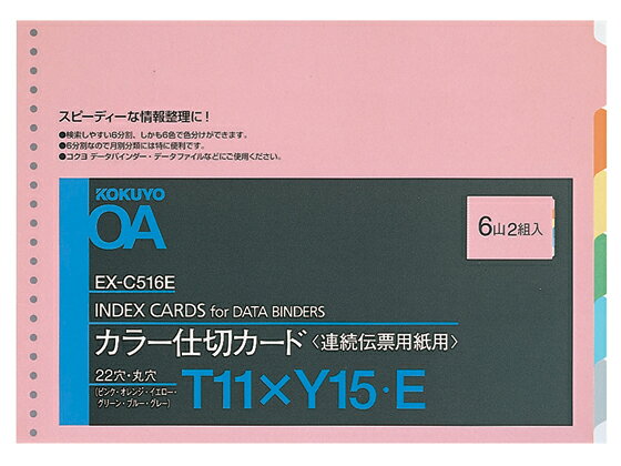 【仕様】●仕様：6色6山2組●色：アソート（6色）●サイズ：T11×Y15●外寸法：縦280×横381（＋見出し10）mm●穴数：22穴●材質：仕切りカード／古紙パルプ配合●注文単位：1冊●グリーン購入法適合●GPNエコ商品ねっと掲載【備考...