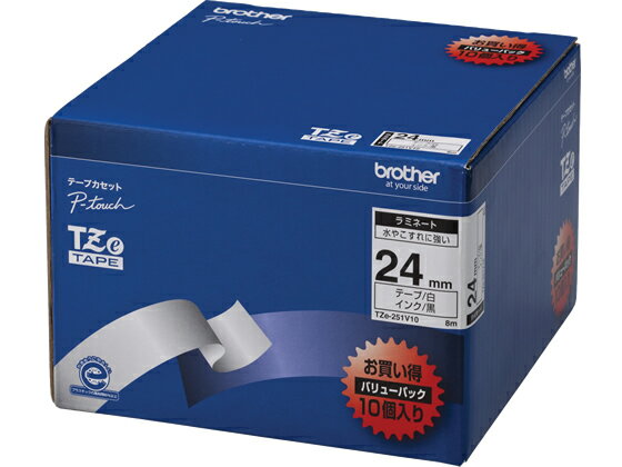 【仕様】●長さ：8m●ラベル幅：24mm●ラベル色：白●文字色：黒●注文単位：1箱（10個）●ラミネートテープ【検索用キーワード】ブラザー　brother　ぶらざー　ぴーたっち　P−touch　Ptouch　らみねーとてーぷ　ラミネートテー...