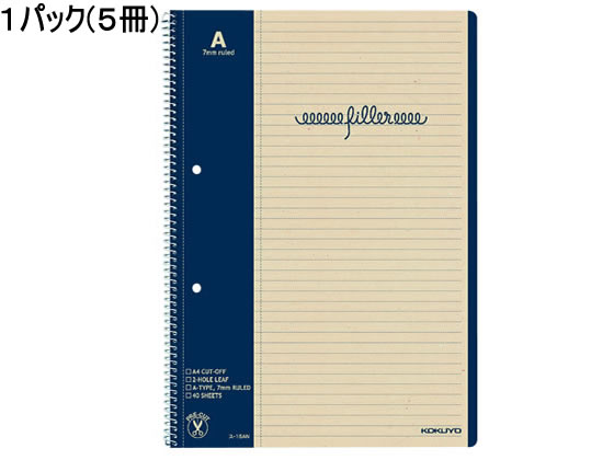 【仕様】●サイズ：A4（A罫7mm35行）●枚数：40枚●紙質：上質紙●表紙：色板厚紙●注文単位：1パック（5冊）●マージン罫入り●切り取って2穴ファイルに整理できます【検索用キーワード】リングノート　ノート　2穴ノート　KOKUYO　KO...