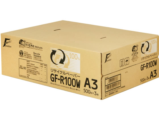 【仕様】●サイズ：A3●坪量：67g／m2●紙厚：約93μm●白色度：約80％●古紙配合率100％●対応プリンタ：カラーコピー、モノクロコピー、カラーレーザー、モノクロレーザー●注文単位：1箱（500枚×3冊）●グリーン購入法適合●GPNエ...