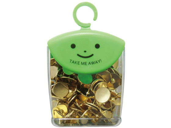 【商品説明】収納便利なスライド式で可愛くおしゃれなPOPカラーケース入のピンシリーズ。【仕様】●寸法：頭部11mm、針長7mm●材質：圧延鋼板、鉄線●包装：フック付ケース（蓋：PP／容器：PS）●色：表面真鍮メッキ（ゴ−ルド）●入数：約10...