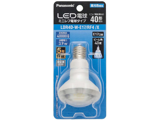 【商品説明】密閉器具：対応調光機能：非対応断熱材施工器具：非対応約40000時間の長寿命【仕様】●種別：ミニレフ電球タイプ3．9W●光色：昼光色相当●口金：E17●周波数：50／60Hz共用●定格電圧：100V●定格入力電流：0．065A●...