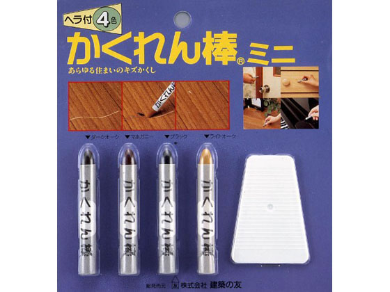 【仕様】●簡単に素早く補修ができます。●かくれん棒同士で調色ができます。●施工後の収縮、ひび割れは、ほとんどありません。●施工後のフローリング用ワックスの使用はできます。●床暖房のフローリングには「かくれん棒フローリング用」をご使用下さい。...