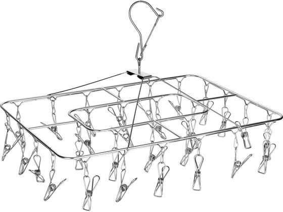 【商品説明】物干しに最適な素材です。風が吹いても竿から外れにくいフックストッパー付き。360°回転式フックだから向きが変えられ、干しやすい。【仕様】●製品サイズ（mm）：410x300x290●生産地：中国●材質：ステンレス鋼【備考】※メー...