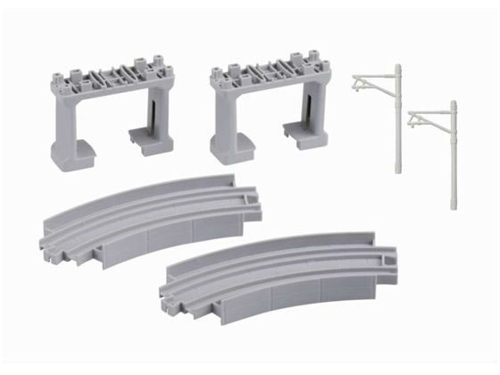 【商品説明】高架レイアウトをつくれます。プラレール「R−03曲線レール」と同じサイズです。（C）TOMY【仕様】●対象年齢：3歳以上●製造国：タイランド●セット内容：高架曲線レール×2、橋脚（グレー）×2、片架線×2【備考】※メーカーの都合...