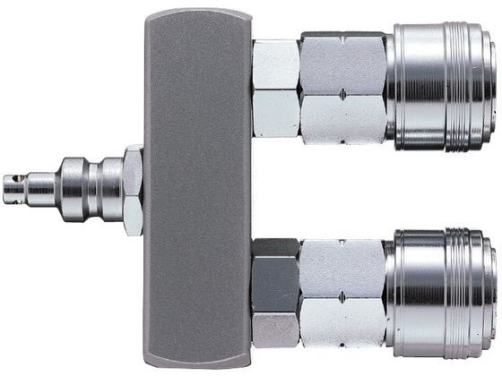 【商品説明】●高圧用コンプレッサに対応したエアソケットです。●1本の配管から2本の配管へ分岐できます。【仕様】【材質】●本体：鋼鉄【仕様】●適用流体：空気●最高使用圧力（MPa）：3●分岐数：2【注意点】●高圧コンプレッサ専用ですので、常圧...