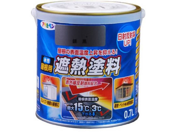 【商品説明】●特殊顔料により太陽光の赤外線を反射し、従来の同じ色の塗料に比べて屋根の表面温度の上昇を抑えます。●従来塗料に比べ、高い遮熱効果により塗膜の熱による劣化を防ぎます。●シリコンアクリル樹脂、HALS（紫外線劣化防止剤）配合により、...