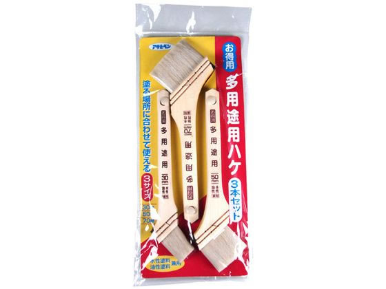 【商品説明】●水性・油性塗料兼用のハケ3本セット。●塗る場所に合わせて使えるサイズをセット。●【用途】最適な塗料：水性塗料・油性塗料。【仕様】●内容：3本セット（30mm、50mm、70mm）●毛丈：30mm　35mm／50mm　45mm／...