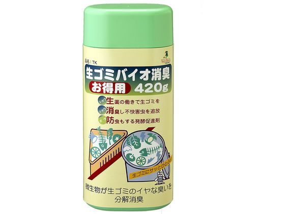 【商品説明】微生物の力で消臭する、環境にやさしいバイオの生ゴミ消臭剤です。お徳用サイズ生ゴミ約100gに対して約1g（1振りで約1g）消臭効果も持続し、ウジ虫などの害虫発生も抑制します。【仕様】●製品サイズ：約幅8×奥行5×高さ18cm●材...