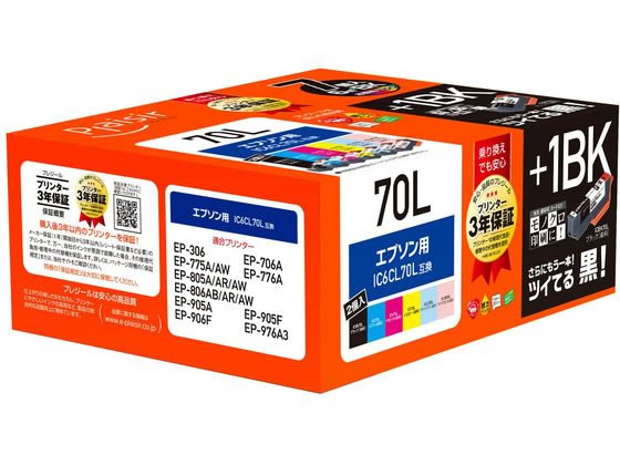 【商品説明】●対応カートリッジ：EPSON　IC6CL70L＋ICBK70L互換　●カラー：ブラック、シアン、マゼンタ、イエロー、ライトシアン、ライトマゼンタ／染料【仕様】●対応機種：EP−306、EP−706A、EP−775A、EP−77...