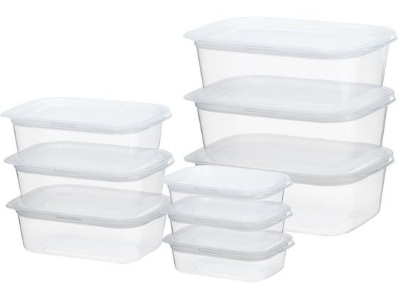 【商品説明】フチがフラットで溝がない、洗いやすい食品保存容器です。冷蔵庫からそのまま電子レンジへフタをしたままレンジ加熱OK。本体とフタを別々に重ねるとコンパクトに収納できます。400ml×3個、950ml×3個、140ml×3個が入ったセ...