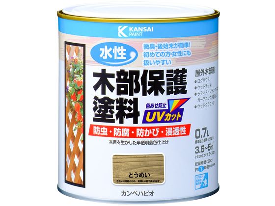 【商品説明】●木目をいかしたまま表面に塗膜を作らず着色するので、木材の持つ自然な風合いを引き立たせます。●木材保護成分も配合されているので防虫・防腐・防カビ・防藻・UVカット効果を発揮します。【仕様】●容量：0．7L●色：とうめい●商品サイ...