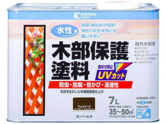 【商品説明】●木目をいかしたまま表面に塗膜を作らず着色するので、木材の持つ自然な風合いを引き立たせます。●木材保護成分も配合されているので防虫・防腐・防カビ・防藻・UVカット効果を発揮します。【仕様】●容量：7L●色：ウォルナット●商品サイ...