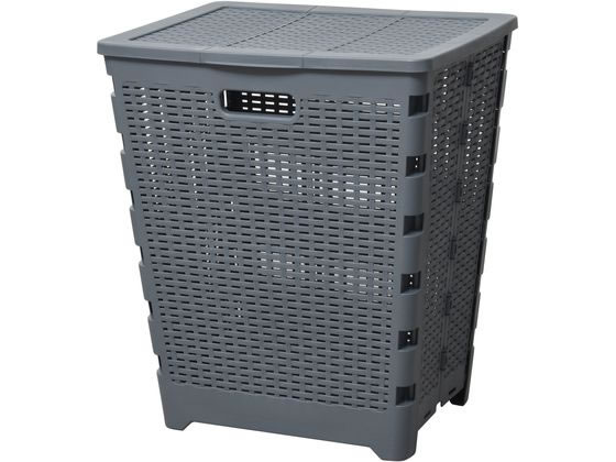 【商品説明】折りたたみ式ランドリーボックス。広げると大容量ながら、使わない時はスリムに折りたためて便利。洗濯待ちの衣類を隠せるフタ付き。ラタン調の樹脂製で水漏れに強く通気性の良い洗濯かごです。【仕様】●サイズ：使用時／約幅37×奥行46×高...