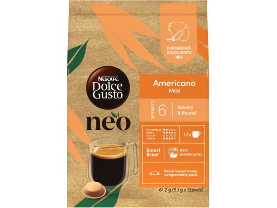 【商品説明】「ネスカフェ　ドルチェ　グスト　ネオ　アメリカーノ　ライトブレンド」は、マイルドな挽きたての香り、濃密な質感、すっきりとした味わいをお楽しみいただけます。ナッツのような香ばしさと果実の甘さ、ほどよい苦みを取り込んだ深煎りコーヒー...