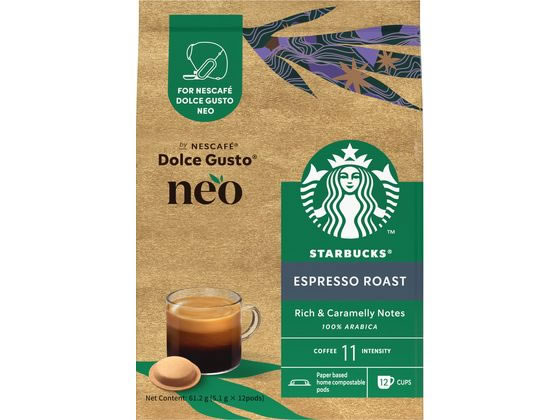 【商品説明】「ネスカフェ　ドルチェ　グスト　ネオ　スターバックス　エスプレッソ　ロースト」は濃厚でキャラメルのような風味。1975年から、私たちは伝統的なエスプレッソ　ローストに最もふさわしいコーヒー豆と焙煎技術を追求することに力を注いでき...