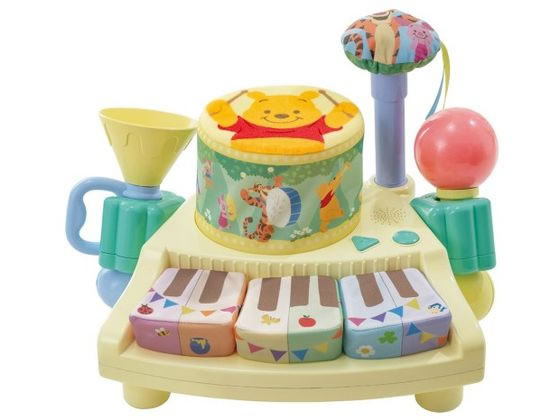 【商品説明】6つの楽器でかんたん演奏ができる、くまのプーさんの、布のやわらか楽器セットです。（※布製は鍵盤・タイコ・シンバルのみ）【対象月齢】8ヶ月〜・たたいたり、つかんだり、ひっぱったりして、あかちゃんが簡単に演奏を楽しめます・6種類の楽...