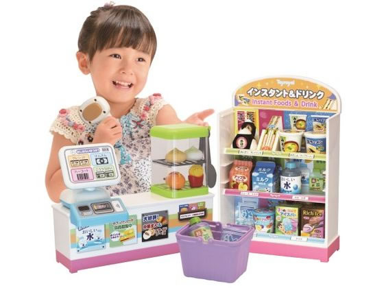 【商品説明】レジでピッ♪とスキャンして、袋に詰めて「ありがとうございました〜」！店員さんとお客さん、どちらにもなりきれる、ごっこ遊びの楽しさがぎゅっと詰まったセットです。おにぎり、ジュース、お菓子など、リアルでかわいいフーズがたっぷり16個...
