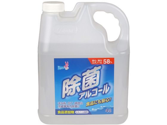 【商品説明】●エタノール58％と強力で、しかも食品添加物なので食品にも使えます。●成分も100％表示されている事から安心です。【仕様】●内容量：4L［使用上の注意］全ての菌を除菌するわけではありません。用途以外には使わない。子供の手の届かな...