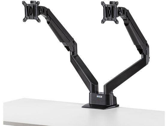【商品説明】クランプ式とグロメット式の取り付けに対応した左右2面タイプのモニターアームです。水平アームとガスシリンダー内蔵の垂直アーム構造により、スムーズに高さ調整ができ、目線に合わせて快適な位置に設置できます。左右それぞれのアームは独立し...