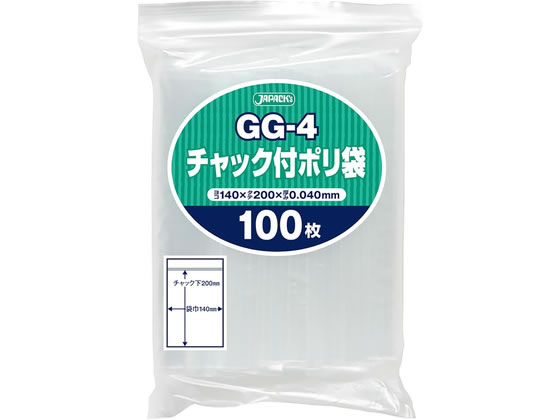 【商品説明】●チャック付きG規格、横140mm×縦200mm（チャック下の長さ）、厚み0．040mmのジッパー付きポリ袋です。●しっかり閉まる強力チャック。無地タイプのチャック付きポリ袋です。●大きさの目安としては、B6用紙が入るサイズです...