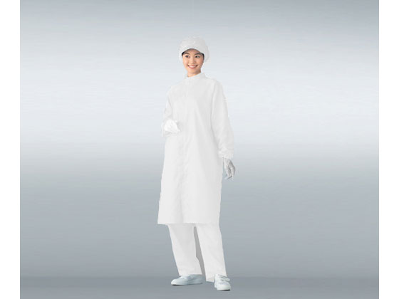 【商品説明】●センターファスナー止めの実験用白衣です。【仕様】●材質：導電糸入りポリエステル100％●リサイクル可●グレード目安：クラス10000●表面抵抗値：10＾7Ω●色：ホワイト●サイズ：LL●上着丈（cm）：115●バスト（cm）：...