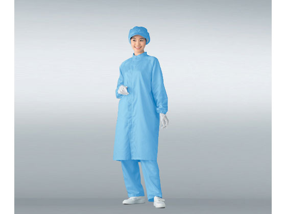 【商品説明】●センターファスナー止めの実験用白衣です。【仕様】●材質：導電糸入りポリエステル100％●リサイクル可●グレード目安：クラス10000●表面抵抗値：10＾7Ω●色：ブルー●サイズ：3L●上着丈（cm）：120●バスト（cm）：1...