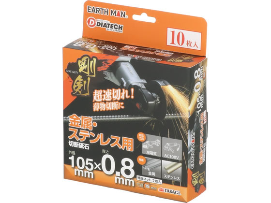 【商品説明】超速切れ！薄物切断に【仕様】●穴径15mm●砥材・粒硬度：WA材・46P●最高周速度：4800m／min（80m／s）●最高回転数：14000min−1●補強ネット：2枚入【備考】※メーカーの都合により、パッケージ・仕様等は予告...