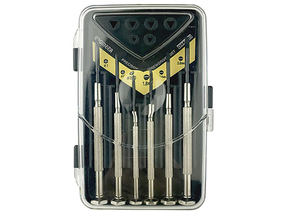 【商品説明】●ローレット加工、回転キャップ付きで、操作性が向上。●時計、カメラ、メガネ等に使用される精密小ネジ用。●各種小ネジの取り付け、取り外しに。【仕様】●仕様：プラス・マイナスセット●セット総本数：6本（（＋）（−）各3本）●ケースサ...