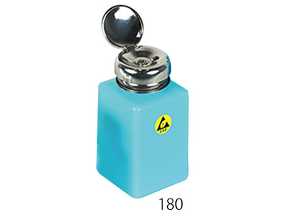 【仕様】●容量（mL）：180●サイズ（mm）：53×53×104．5●材質：本体・ノズル／HDPE（高密度ポリエチレン）、フタ／ステンレス（SUS304）●表面抵抗値：10＾10Ω以下　※表面抵抗値は経年により変化します。●生産国：中国【...