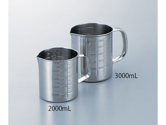 【仕様】●容量：500mL●外寸法：φ85×110mm●一目盛：50mL●手付き●ハンドル形状：板状●材質：ステンレス（SUS304）●※サイズはビーカー口を含まないサイズです。●生産国：日本【検索用キーワード】手つきビーカー　6−224−...