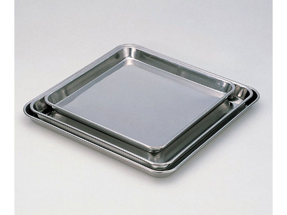 【仕様】●材質：ステンレス（SUS430）●内寸法：　229×229×21mm●外寸法（mm）：242×242×22●底内寸法（mm）：208×208●型番：K‐0●生産国：日本【検索用キーワード】K‐0　金属容器　バット　トレー　金属製容...
