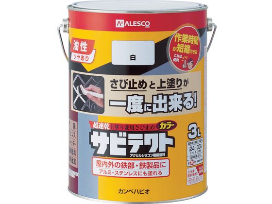 【商品説明】●特殊防錆剤が強力な防錆効果を発揮し、さび止めと上塗りが一度にできます。●たれにくく塗りやすい超速乾型（30分）塗料なので作業性が抜群です。【仕様】●型番：109-001-3●色：白　●容量（L）：3　●塗布面積（［［M2］］）...