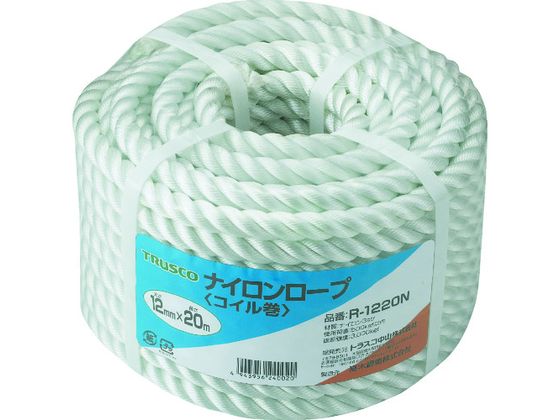 【商品説明】●合成繊維の中で最も強度があり、耐摩擦性、耐熱性に優れています。●伸びがあるため、衝撃吸収性があります。【仕様】●型番：R-1220N●色：白　●線径（mm）：12　●長さ（m）：20　●包装形態：バンド掛巻●3つ打●ナイロン●...