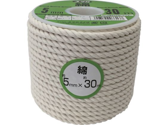 【商品説明】●天然繊維なので、熱や摩擦に強いロープです。●水中や土中で腐食し土に還ります。【仕様】●型番：RC-3●色：白　●線径（mm）：5　●長さ（m）：30　●包装形態：ボビン巻●綿【備考】※メーカーの都合により、パッケージ・仕様等は...