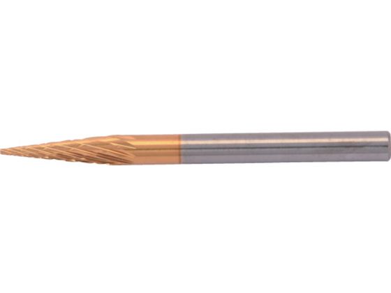 【仕様】●型番：SBT5A03●形状：円錐型（ダブルカット）●軸径（mm）：3●刃径（mm）：3．0●刃長（mm）：11●最高使用回転数（rpm）：50000●軸長（mm）：27●タイプ：オール超硬●角度（°）：14●超硬●表面処理：チタン...