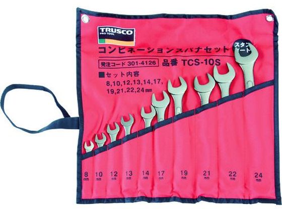 【仕様】●型番：TCS-10S●入数：10丁●セット内容（mm）：8、10、12、13、14、17、19、21、22、24●セット内容（点）：10●クロムバナジウム鋼●表面処理：ノンクロムメッキ●収納用ポーチ【備考】※メーカーの都合により、...