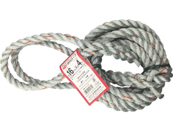 【商品説明】●ワイヤのようにサビないため、荷物を汚しません。【仕様】●型番：DR-164●色：グレー　●線径（mm）：16　●長さ（m）：4●両端アイ加工：折り径：約20cm、編込み回数：4回●ポリプロピレン（PP）、ポリエチレン混紡（PE...