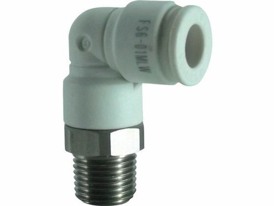 【仕様】●型番：FS6-01MLW●接続口径：R1／8　●適合チューブ外径D（mm）：6　●六角対辺（mm）：12　●使用圧力：1MPa（空気）、0．3MPa（水）　●使用流体：空気、水●流体温度：−5〜60℃（空気）、5〜40℃（水）●本...