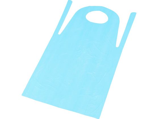 【商品説明】●使い捨てタイプのPEエプロンです。【仕様】●型番：TAPE-B●入数：50枚●色：ブルー ●着丈（cm）：120 ●幅（cm）：70 ●厚さ（mm）：0．02 ●タイプ：胸当●ひも長さ：47cm ●厚さ：0．02mm●ポリエチ...