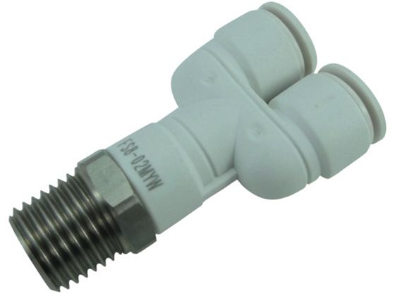 【仕様】●型番：FS8-02MYW●接続口径：R1／4　●適合チューブ外径D（mm）：8×8　●六角対辺（mm）：14　●使用圧力：1MPa（空気）、0．3MPa（水）　●使用流体：空気、水●流体温度：−5〜60℃（空気）、5〜40℃（水）...