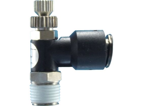【仕様】●型番：M4R-01-O●接続口径：R1／8　●適合チューブ外径D（mm）：4　●使用流体：空気●使用温度範囲：−5〜60℃（凍結なきこと）　●使用圧力：0．05〜0．7MPa　●メーターアウトタイプ●樹脂部品：ポリアセタール　●金...