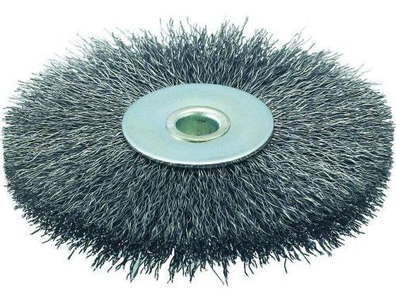 【商品説明】●ブラシ形状が円盤型で、外面に向かって放射状に毛が植わっています。●円盤状のブラシの中心に穴が開いていて工具、機械などに同径の軸がついていれば取り付けが可能です。【仕様】●型番：TB-6352●外径（mm）：100●線径（mm）...