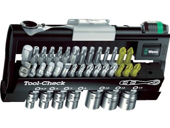 【仕様】●型番：TOOL-CHECK●入数：1S●シャンク径（mm）：6．35●セット内容（点）：38●差込角（mm）：6．35●ミニラチェット●ラピッドダプター●ビットホルダ●ソケット（5．5、6、7、8、10、12、13）●ビット［［−...