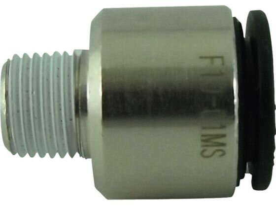 【仕様】●型番：F10-01MS●接続口径：R1／8　●適合チューブ外径D（mm）：10　●使用圧力：1MPa（空気）、0．3MPa（水）　●使用流体：空気、水●流体温度：−5〜60℃（空気）、5〜40℃（水）●本体：黄銅＋ニッケルメッキ　...