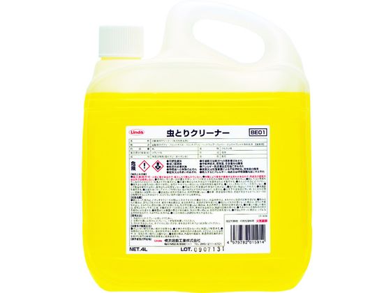 【商品説明】●弱アルカリ性のフッ素系界面活性剤が強力に除去します。【仕様】●型番：BE01●容量（L）：4●ボトル入り（付属品あり）●陰イオン系界面活性剤●非イオン界面活性剤●アミノエタノール●メタノール●虫取り専用スポンジ×1●泡スプレー...