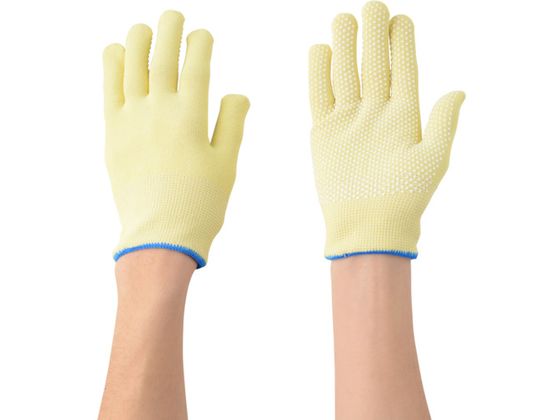 【商品説明】●ポリ塩化ビニールのすべり止め付耐切創手袋です。【仕様】●型番：HG-153-M●色：イエロー ●サイズ：M ●厚さ（mm）：0．8 ●全長（cm）：21．5 ●手のひら周り（cm）：19．4 ●中指長さ（cm）：7．5 ●耐切...