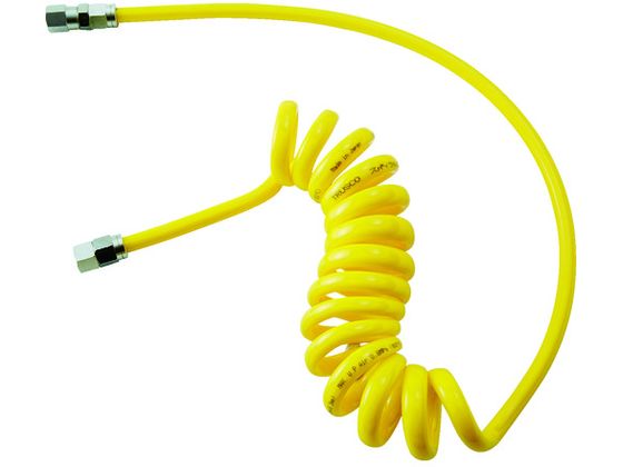 【仕様】●型番：SAH-1003●コイル径（mm）：52　●使用範囲（m）：2．0　●色：黄　●全長（mm）：785　●ホース内径×外径（mm）：6．5×10　●コイル長（mm）：185　●使用流体：空気　●寸法B（mm）：500●流体温度...