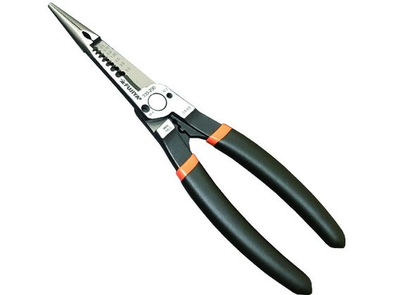 【商品説明】●ラジオペンチの機能にストリッパー機能を追加しました。0．3〜5．5mm［［の2乗］］サイズの線材のストリップが可能です。●先端部分は特に細かくかつ長い形状に加工しておりますので、狭い場所での配線作業に便利です。●グリップは手に...